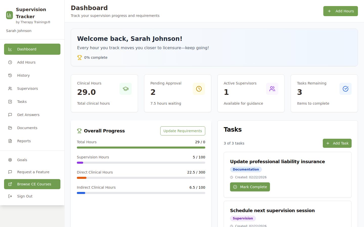 Clinical Supervision Tracker | Track Hours for LPC, LMFT, LCSW Licensure